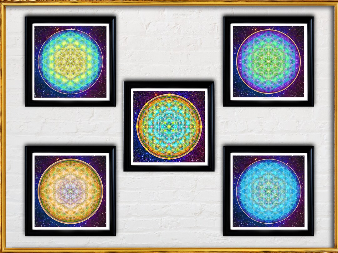 FLOWER OF LIFE Digital Download, Set of 5, Printable Wall Art, Sacred ...