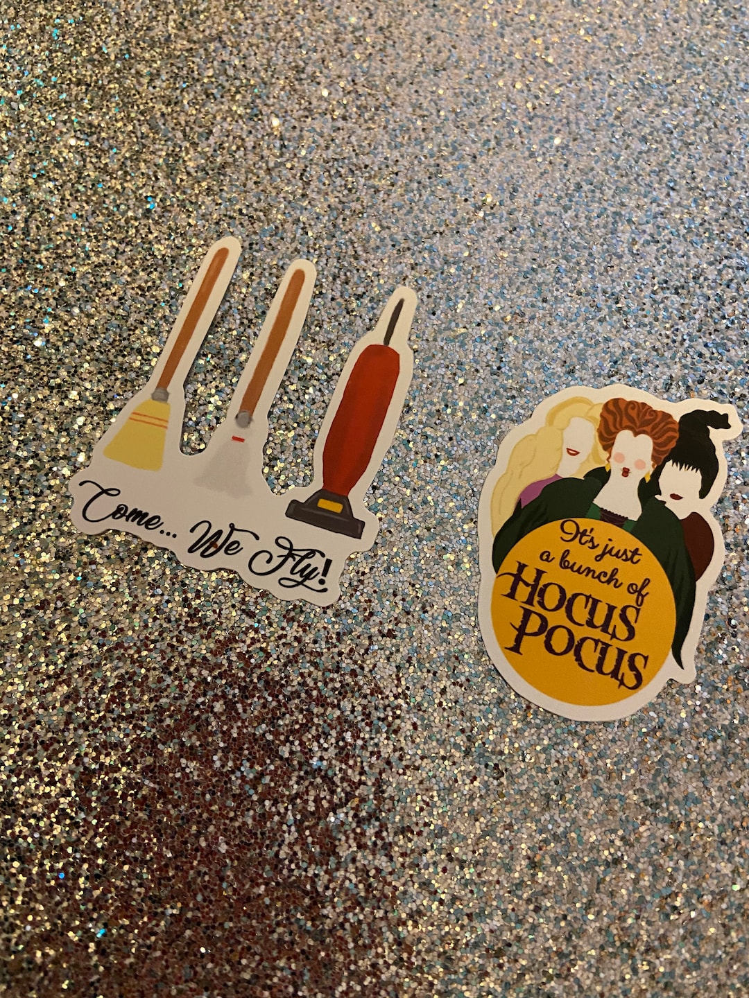 Set of 2 Hocus Pocus Broomstick Vacuum Witch Silver Foil Metallic ...