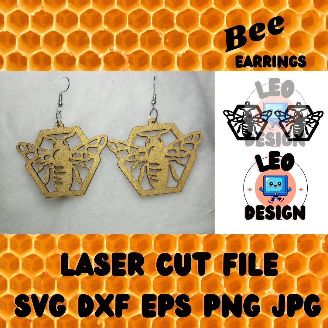 Bee Earring SVG File for Glowforge or Laser Cutter, Insect Earrings ...