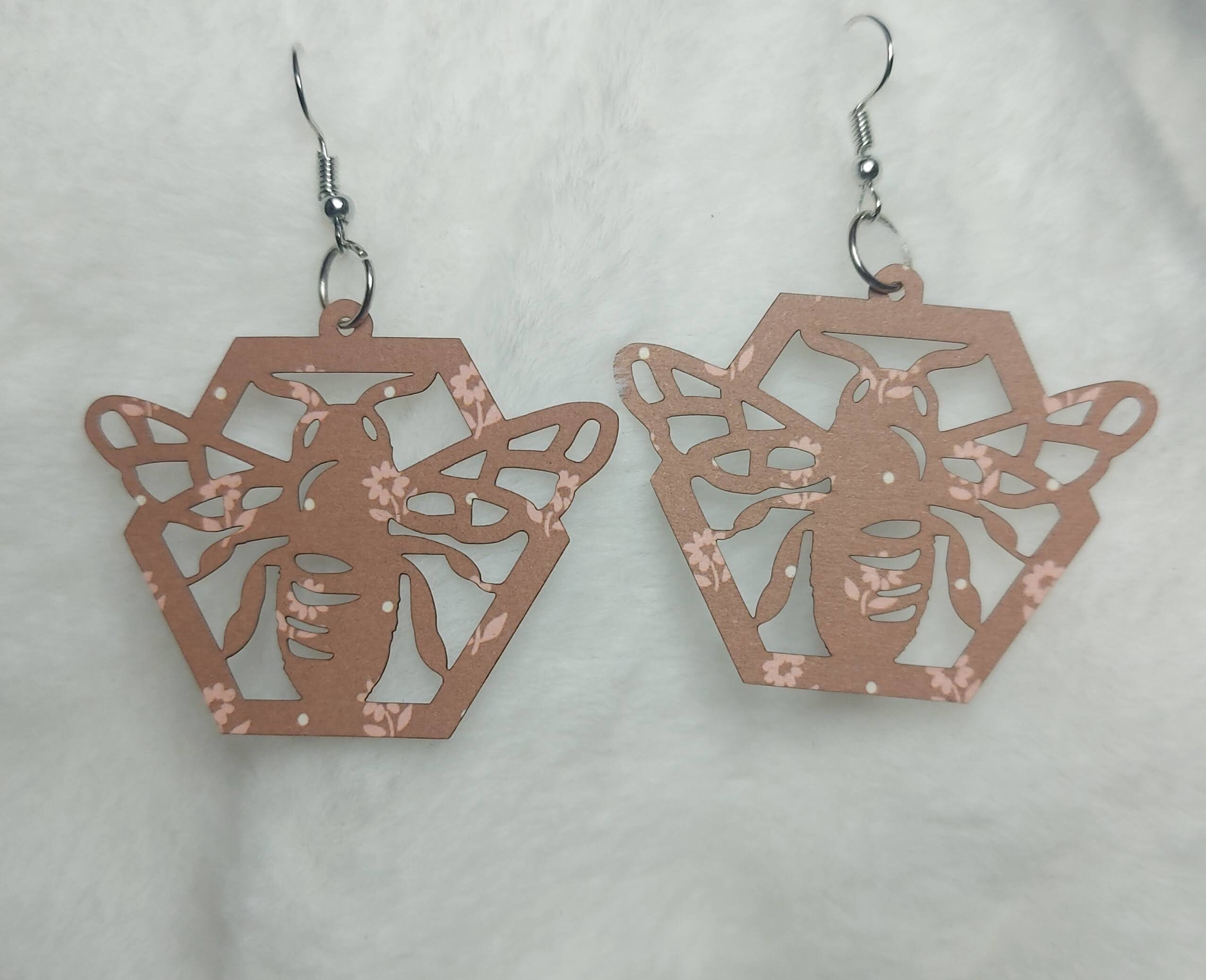 Bee Earring SVG File for Glowforge or Laser Cutter, Insect Earrings ...