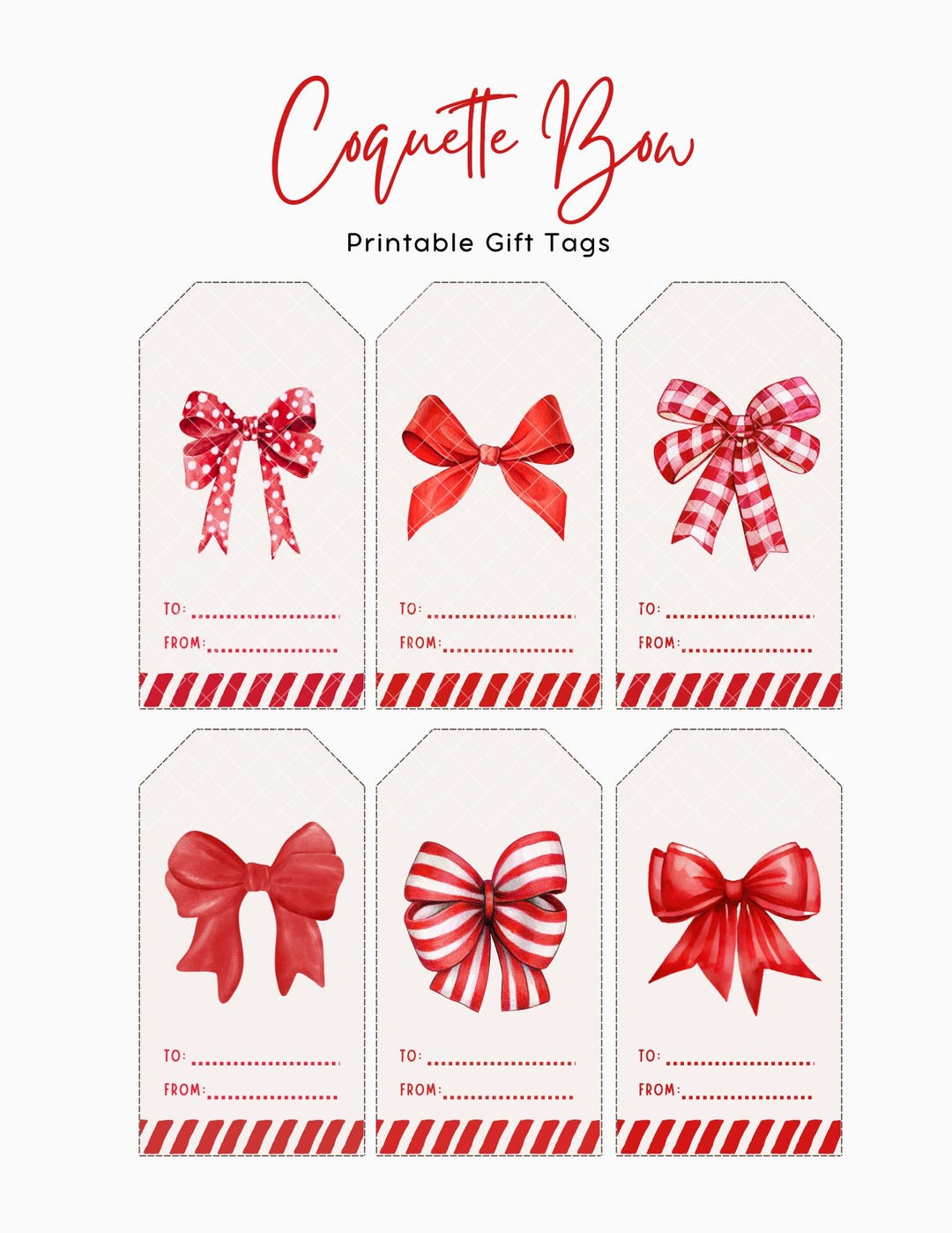 Printable Red Coquette Bow Gift Tags, Digital Instant Download - Etsy