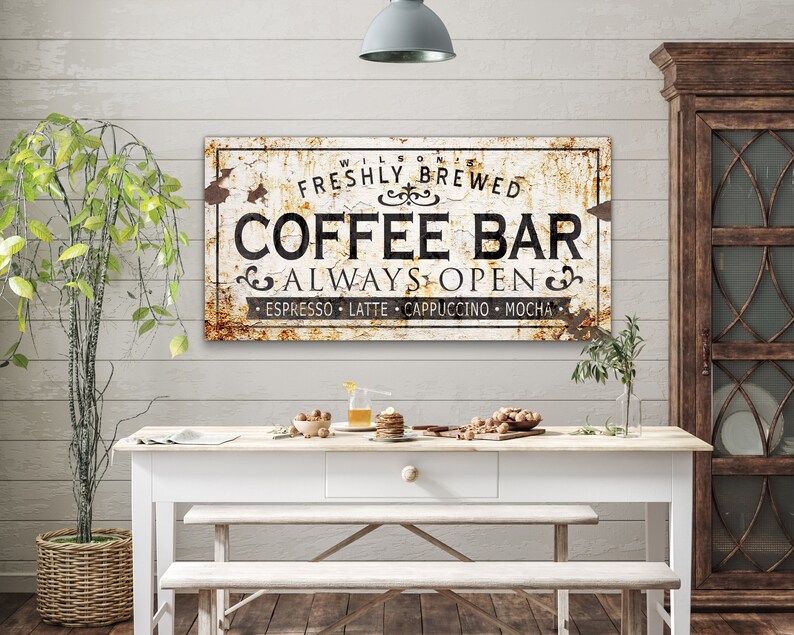 Personalized Family Coffee Bar Sign Modern Farmhouse Rustic - Etsy