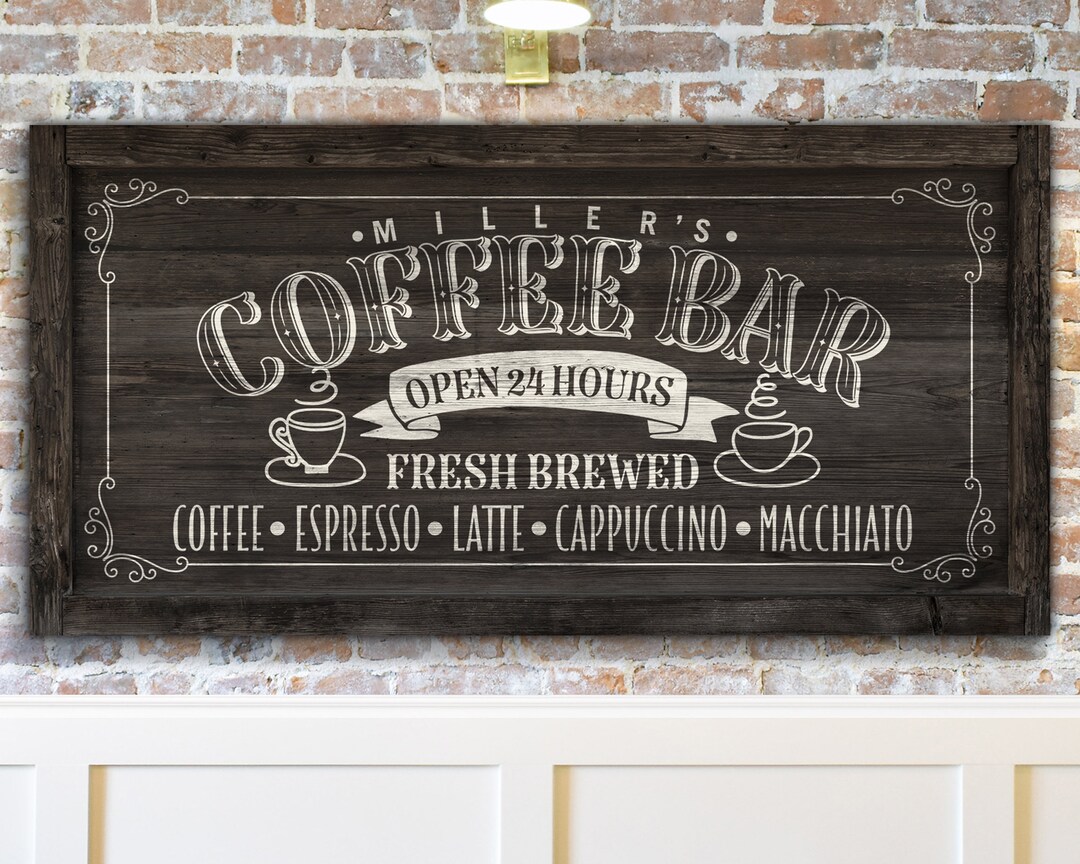Personalized Family Name Coffee Bar Sign Modern Farmhouse Rustic Wall ...