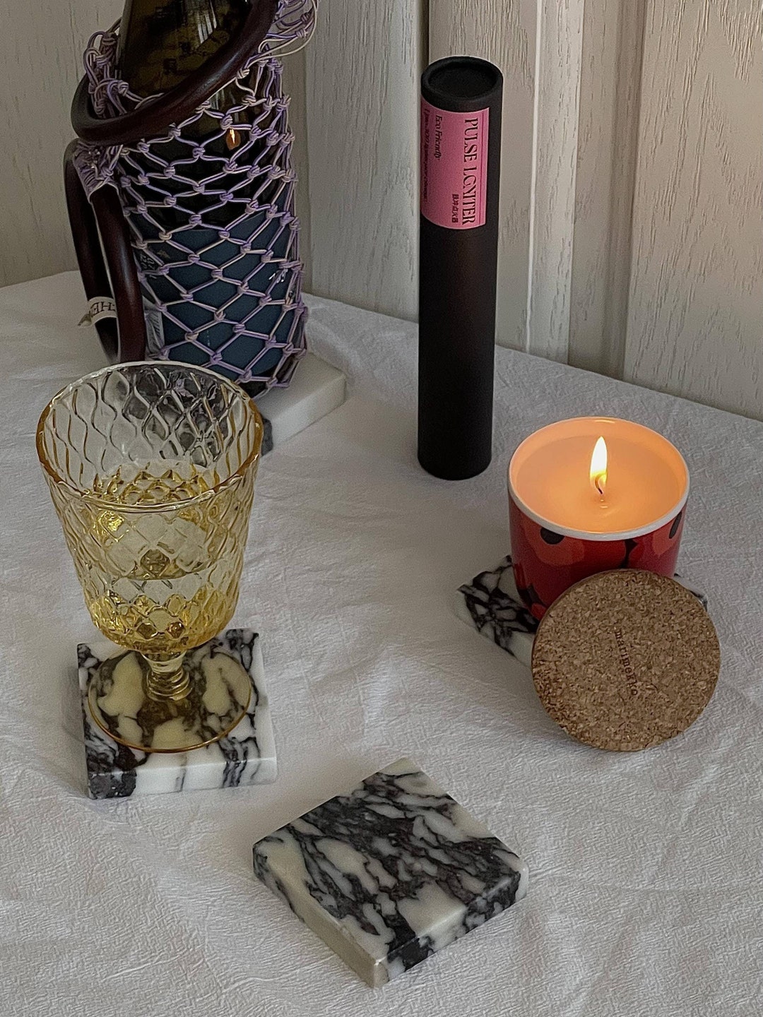 Calacatta Viola Marble Square Coaster Set of 2, Handmade Coaster House ...