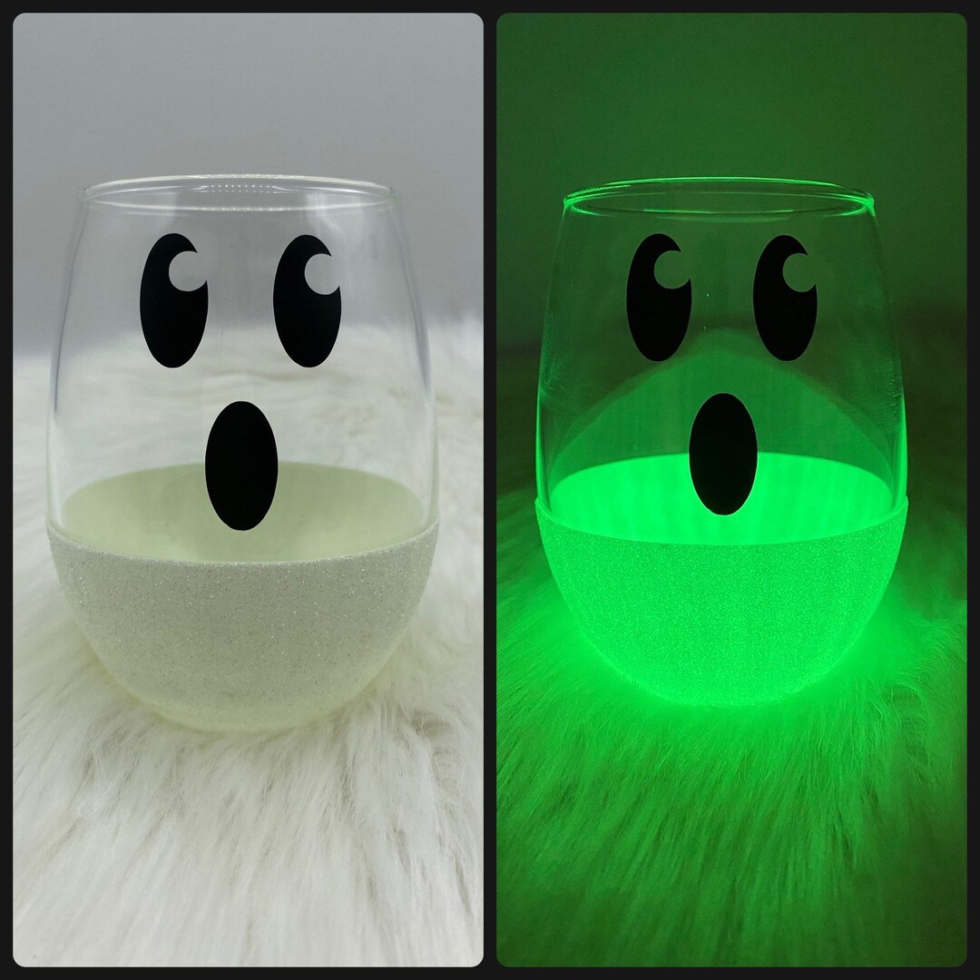 Halloween Wine Glass Glow in the Dark Ghost Cup Glitter - Etsy