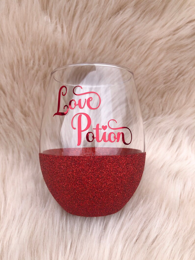 Love Potion Wine Glass Valentines Day T Glitter Bottom Etsy