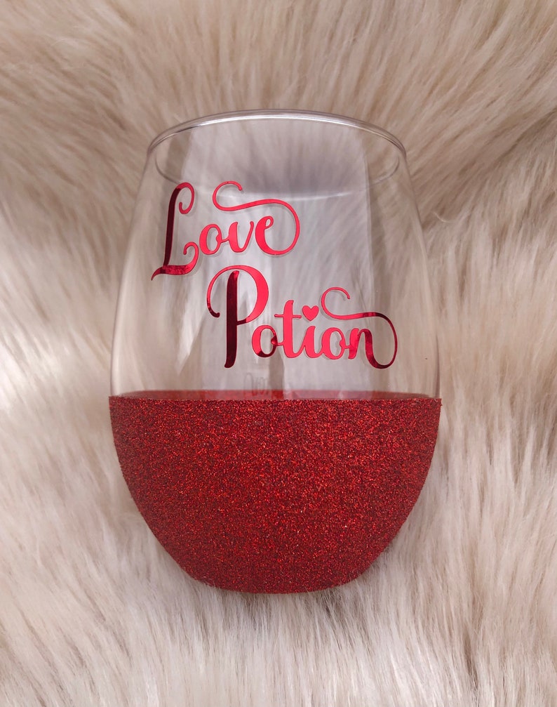 Love Potion Wine Glass Valentines Day T Glitter Bottom Etsy