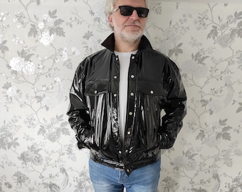 Vinyl PVC Jacket Men Black PVC Leather Jacket Wet Look Vinyl Shine ...