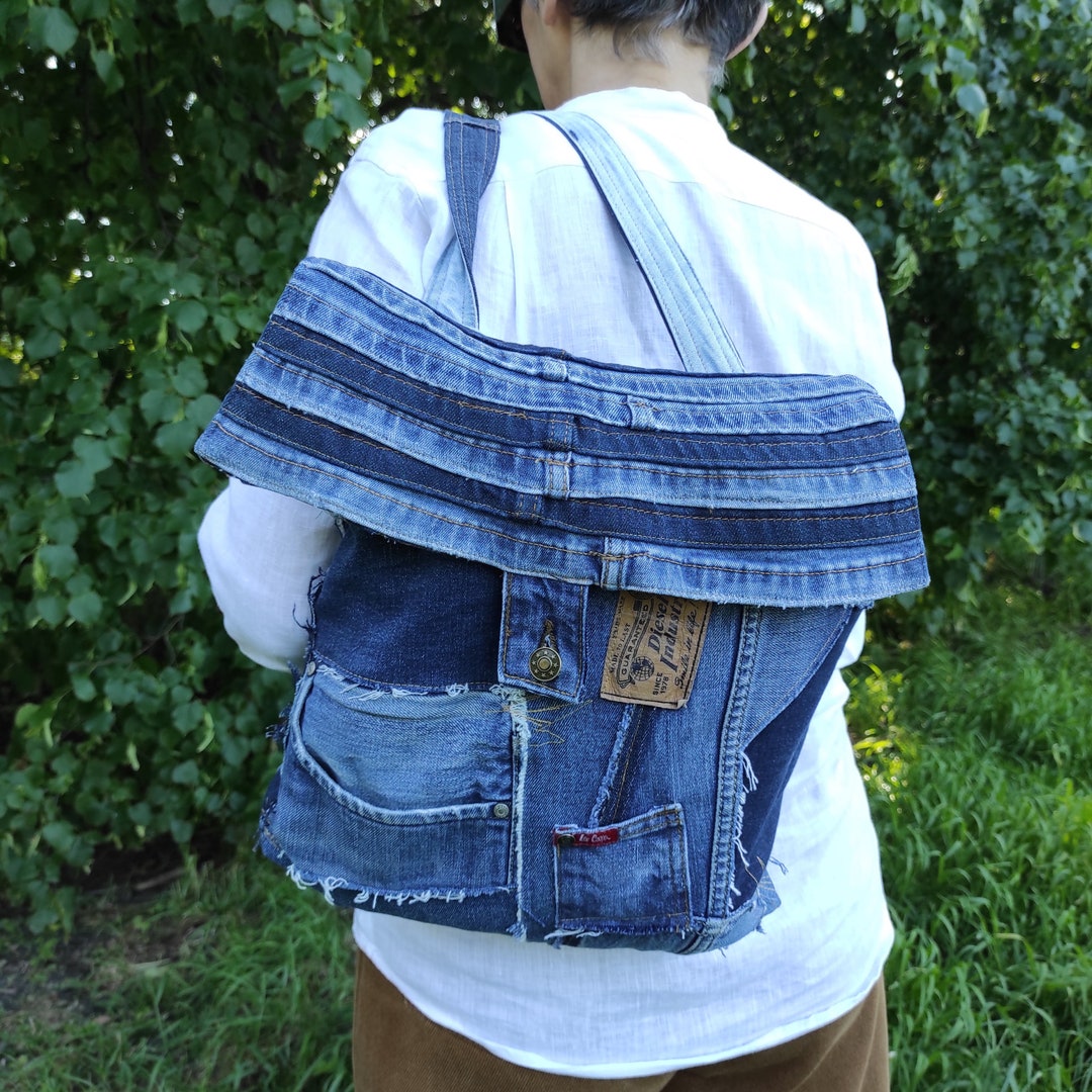 Upcycled Denim Backpack. Patchwork Jeans. Fabric Rucksack. Gift for ...