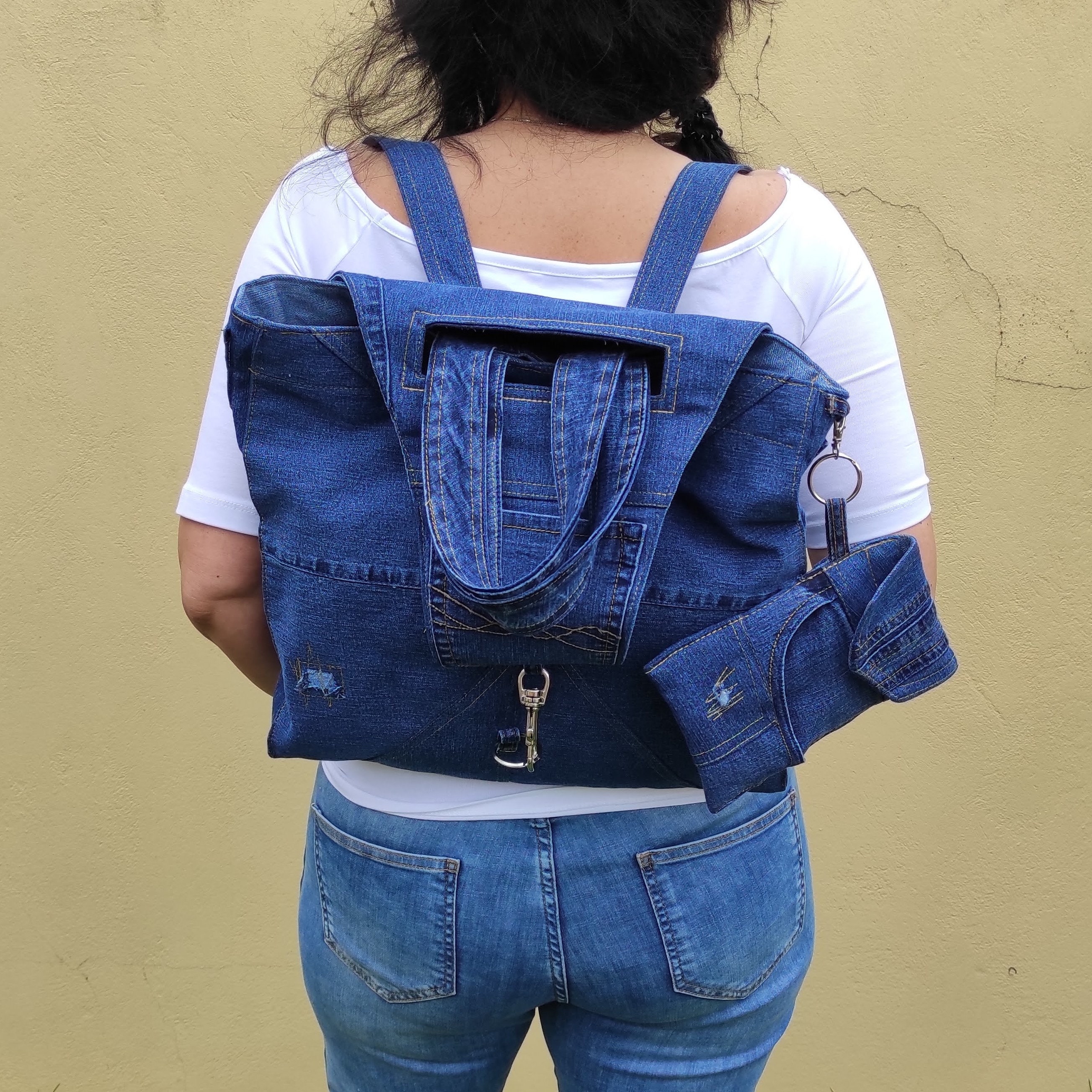 Upcycled Denim Backpack With Matching Phone Purse. Jeans Fabric Travel ...
