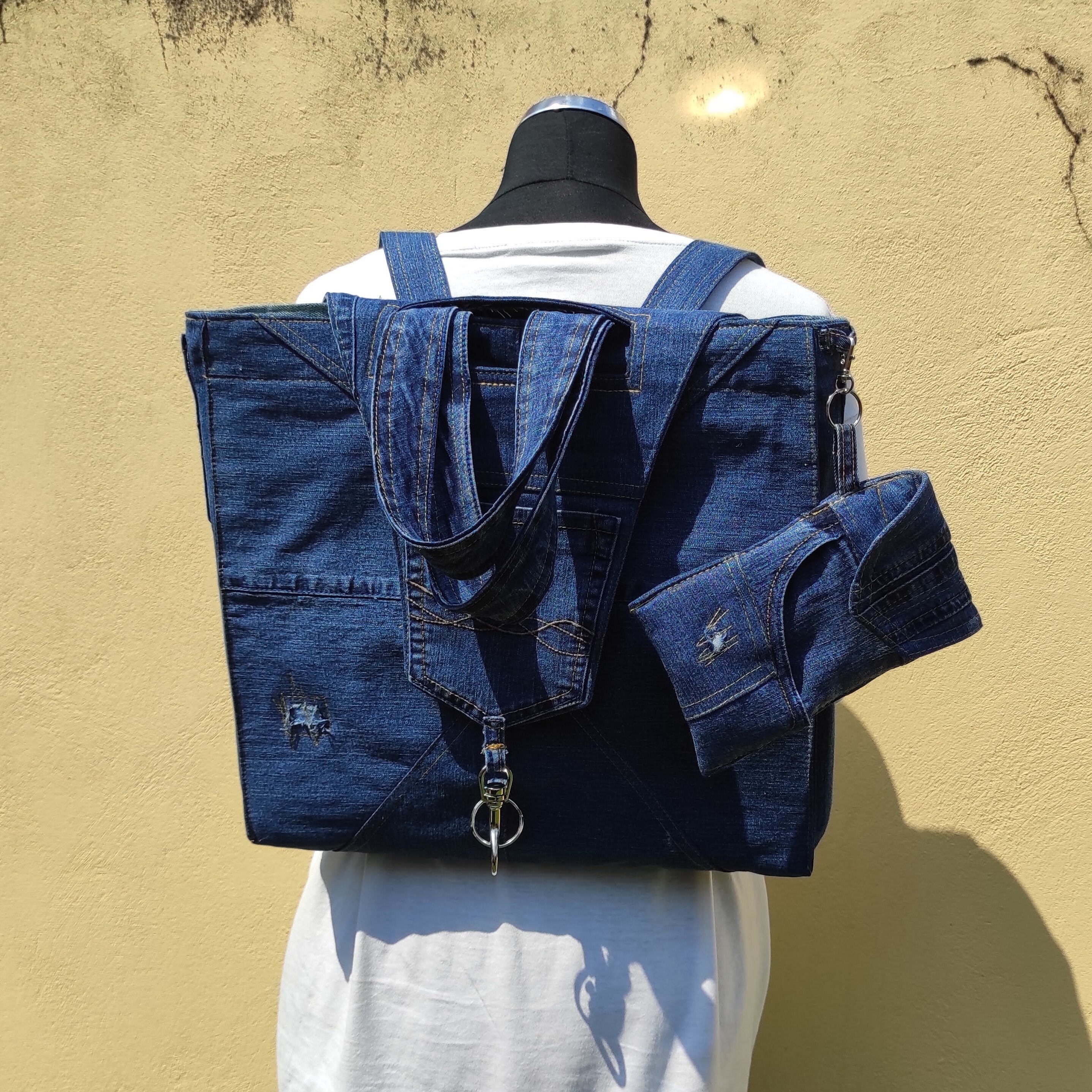Upcycled Denim Backpack With Matching Phone Purse. Jeans Fabric Travel ...
