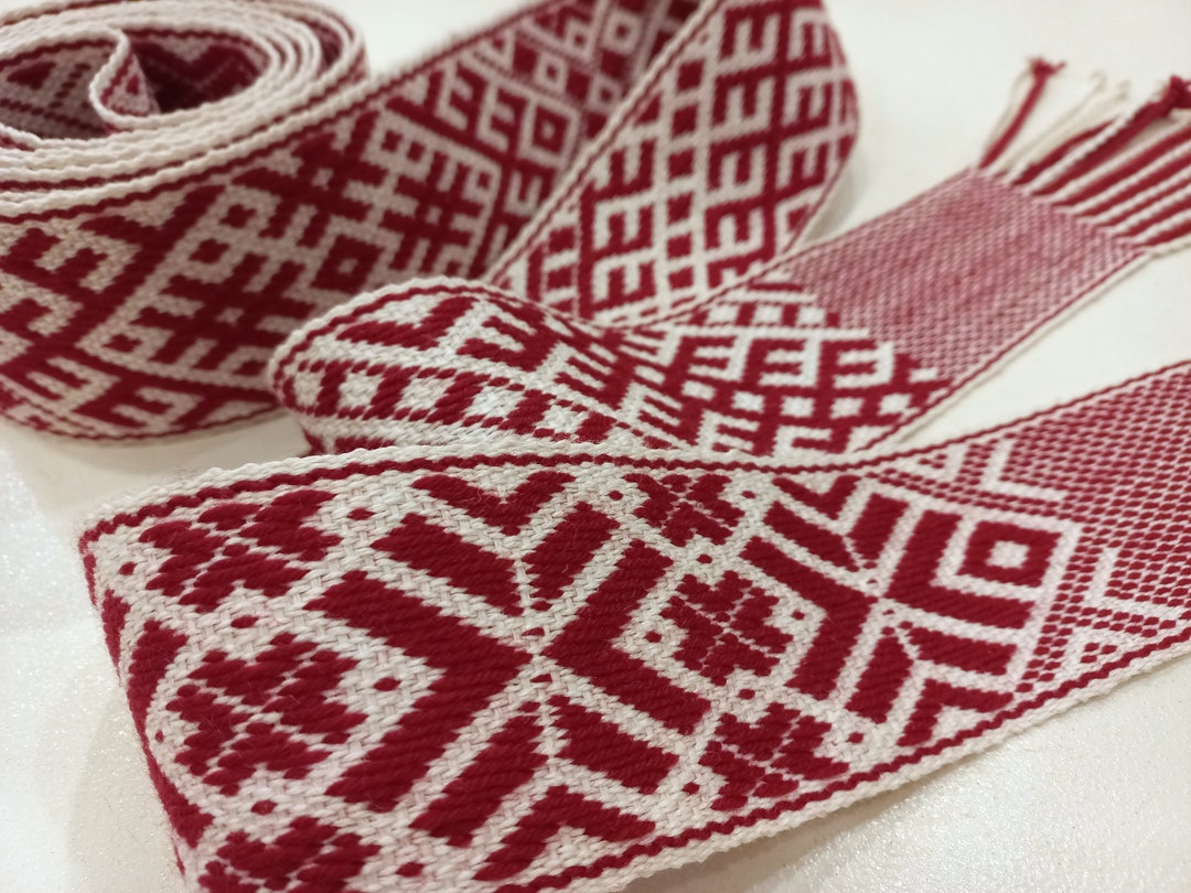 Handmade Lielvardes Belt in Dark Red and White Colors. Material ...