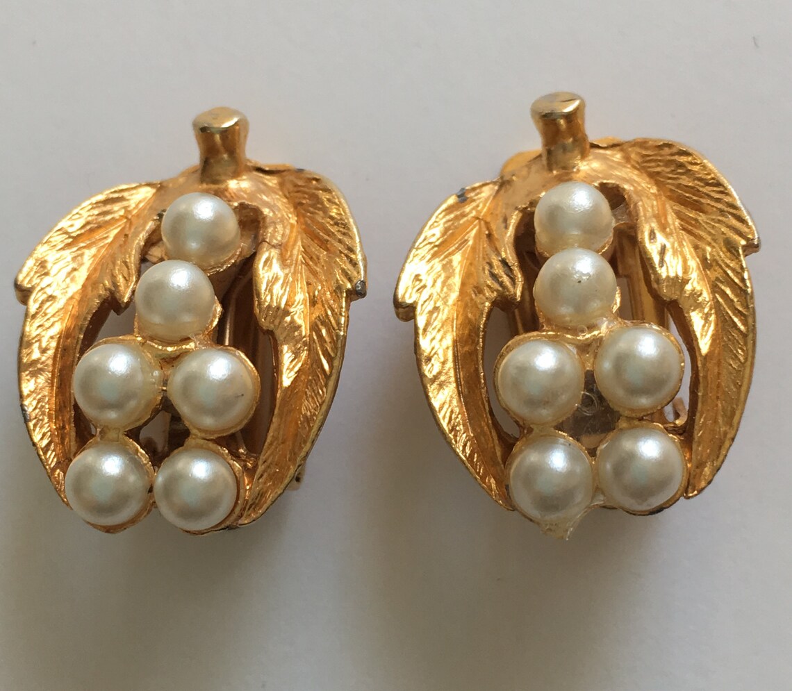 Vintage Torino Brooch/pin and Clip Earrings Set, Gold-tone Leaves With ...