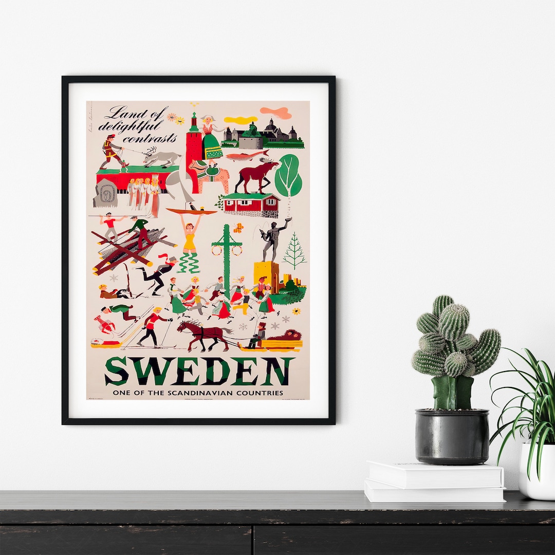 Vintage Sweden Travel Poster // Land of Delightful Contrast // Sweden ...