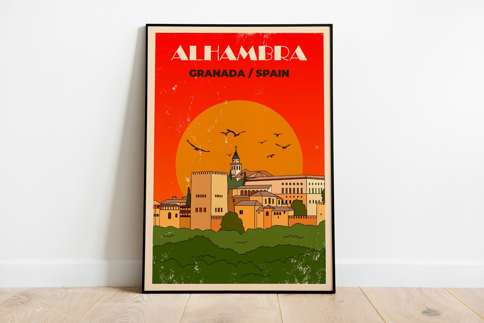 Alhambra // Granada // Spain // Retro City poster // Travel | Etsy
