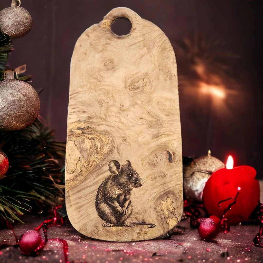 Olivewood Cheeseboard Mouse Engraving Serving Tray Board Cheese Board ...
