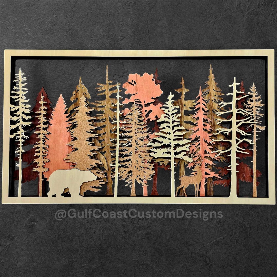 Forest Wall Art | 5-layer Birch Wood Forest Scene – Unique Laser ...