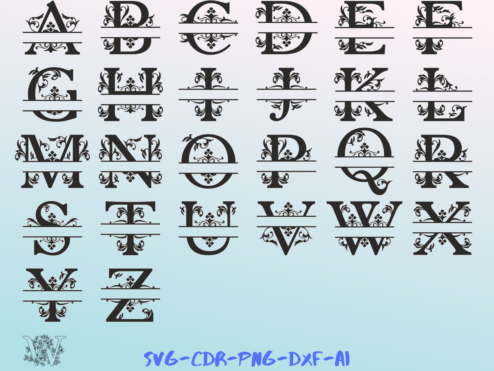 Monogramas de letras divididas archivo de corte láser | Etsy