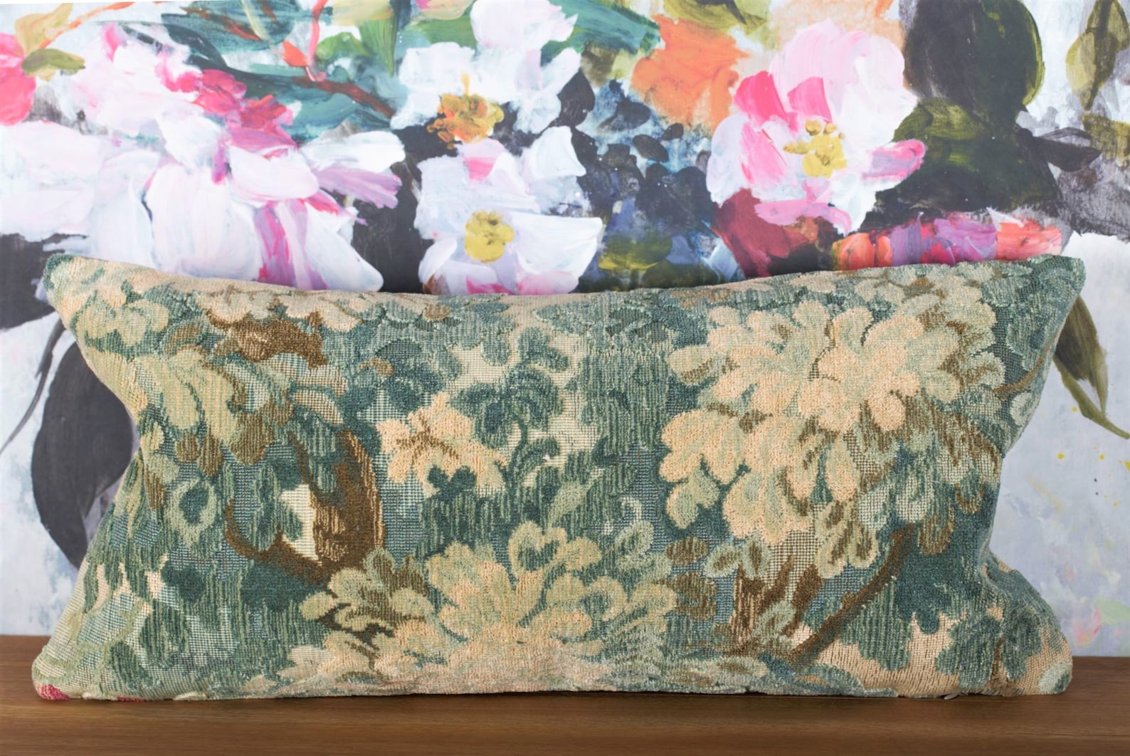 Scalamandre Marly Blue Greens Lumbar Accent Pillow Cover - Cut Velvet ...