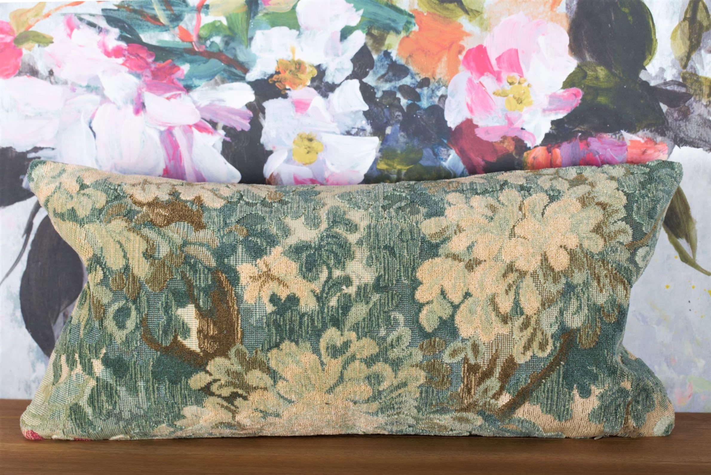 Scalamandre Marly Blue Greens Lumbar Accent Pillow Cover - Cut Velvet ...