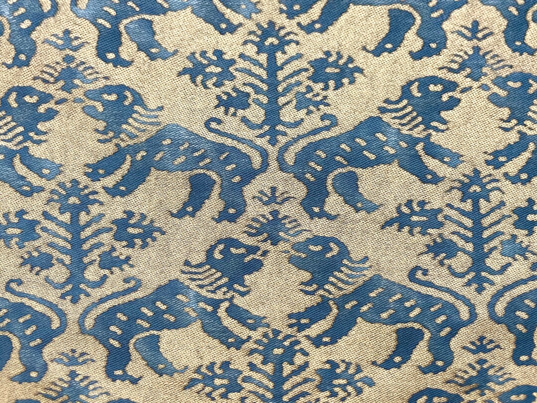 1 Meter Fortuny Richelieu Indigo Blue & Gold Fabric Iconic Italian Hand ...