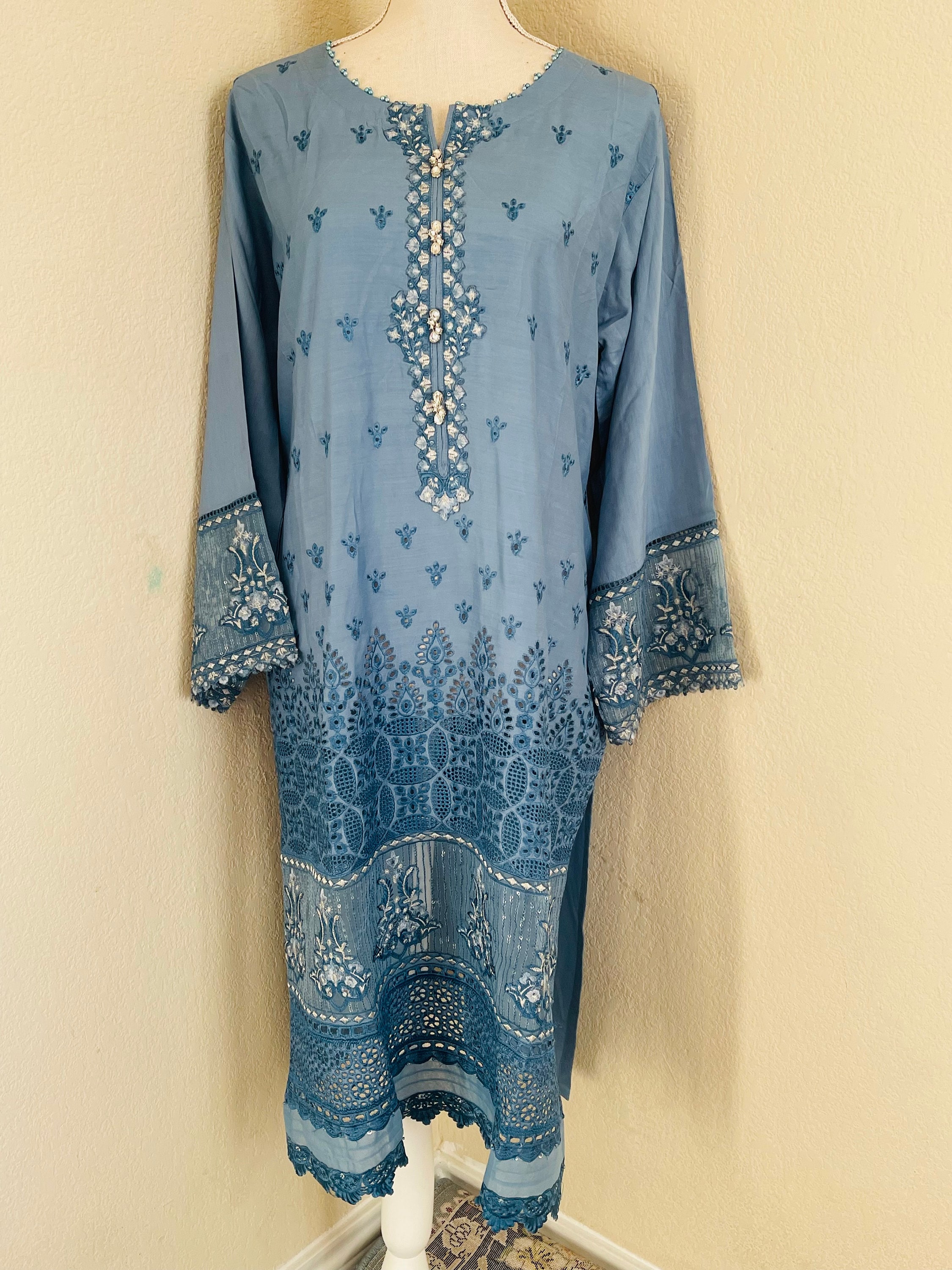 Pakistani Designer Suit Embroidered Lenin Dress Blue Color - Etsy