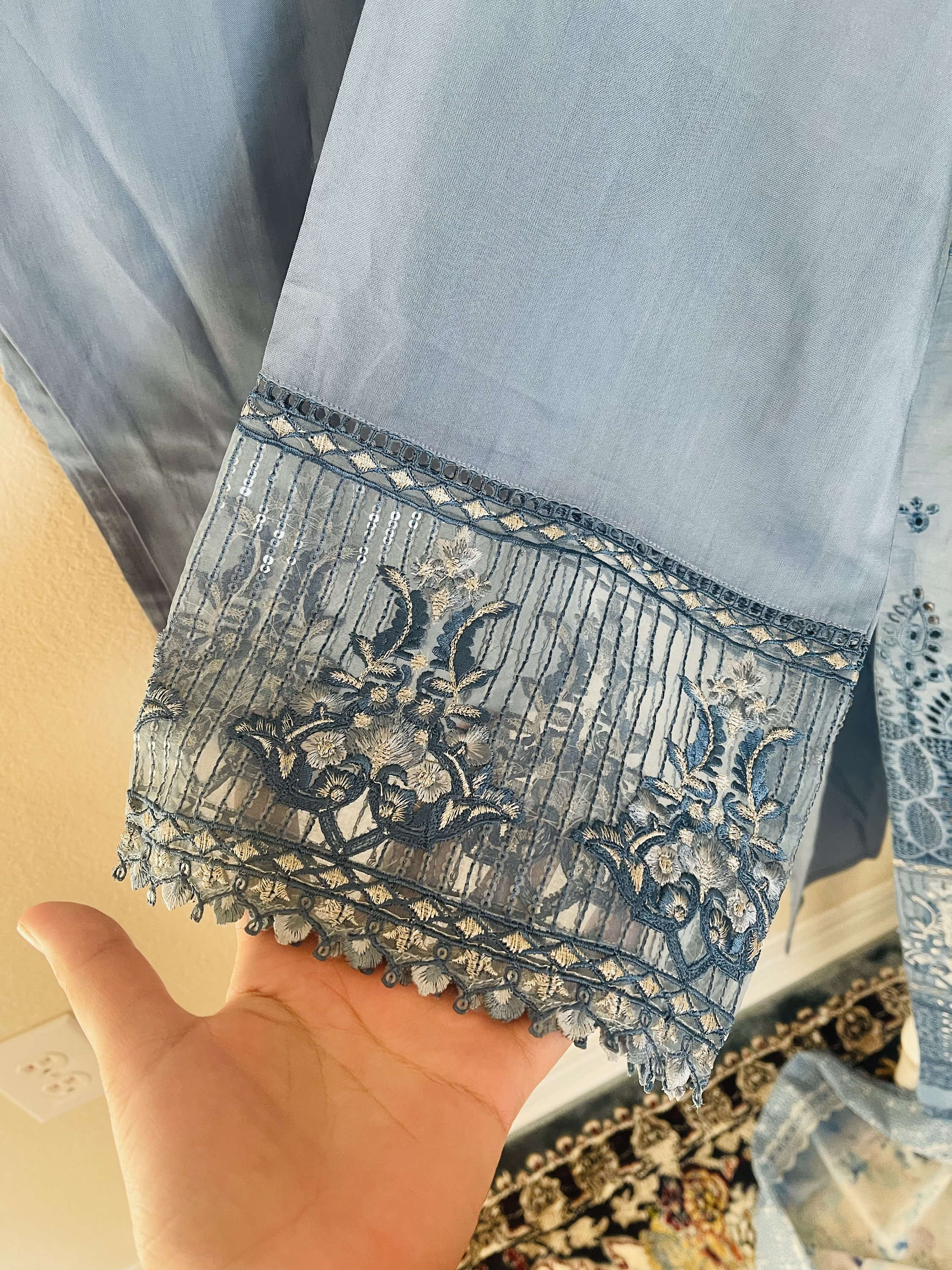 Pakistani Designer Suit Embroidered Lenin Dress Blue Color - Etsy