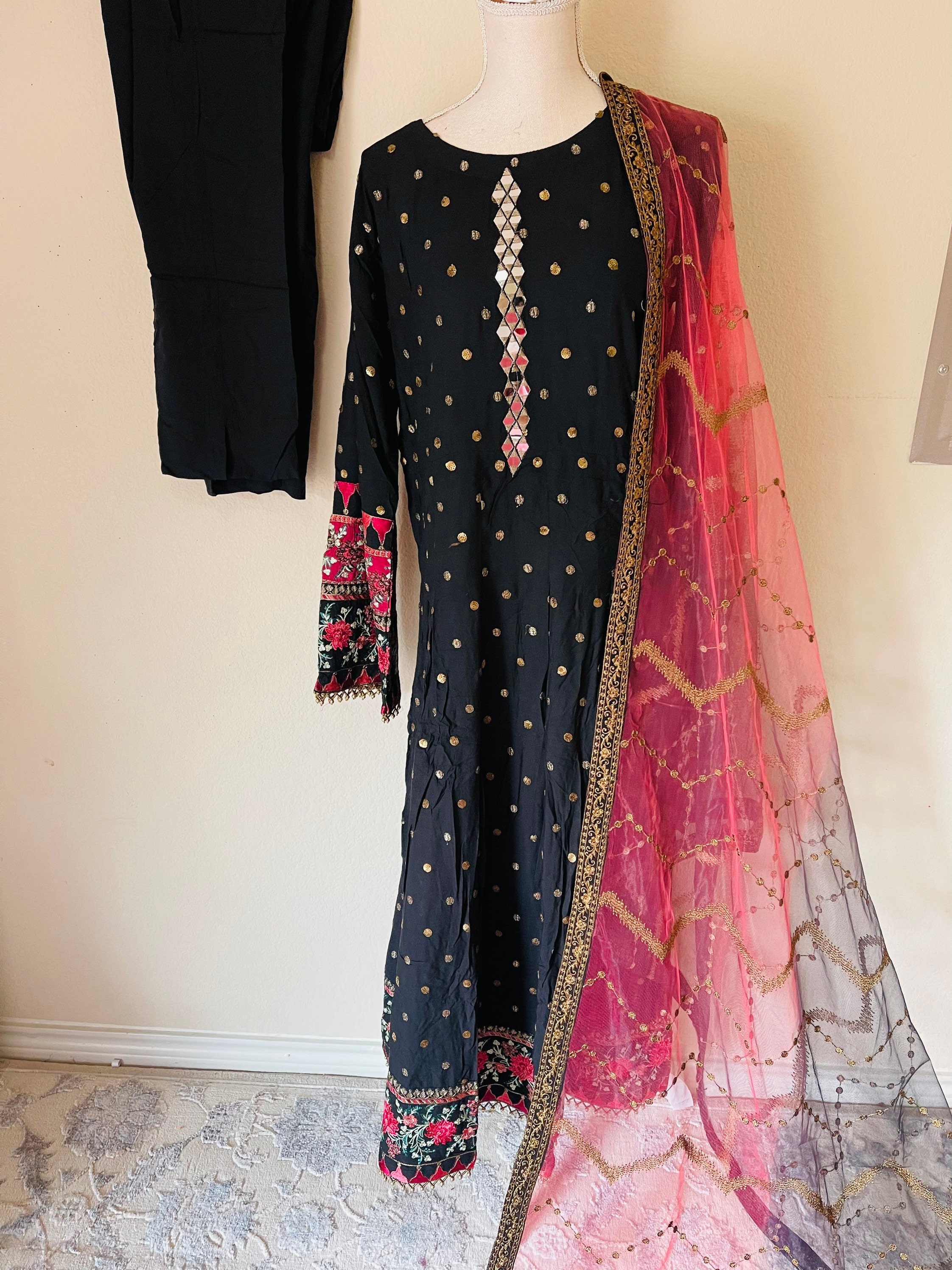 Maria B Embroidered Lawn & Marrir Works Long Dress Embroidered Net ...