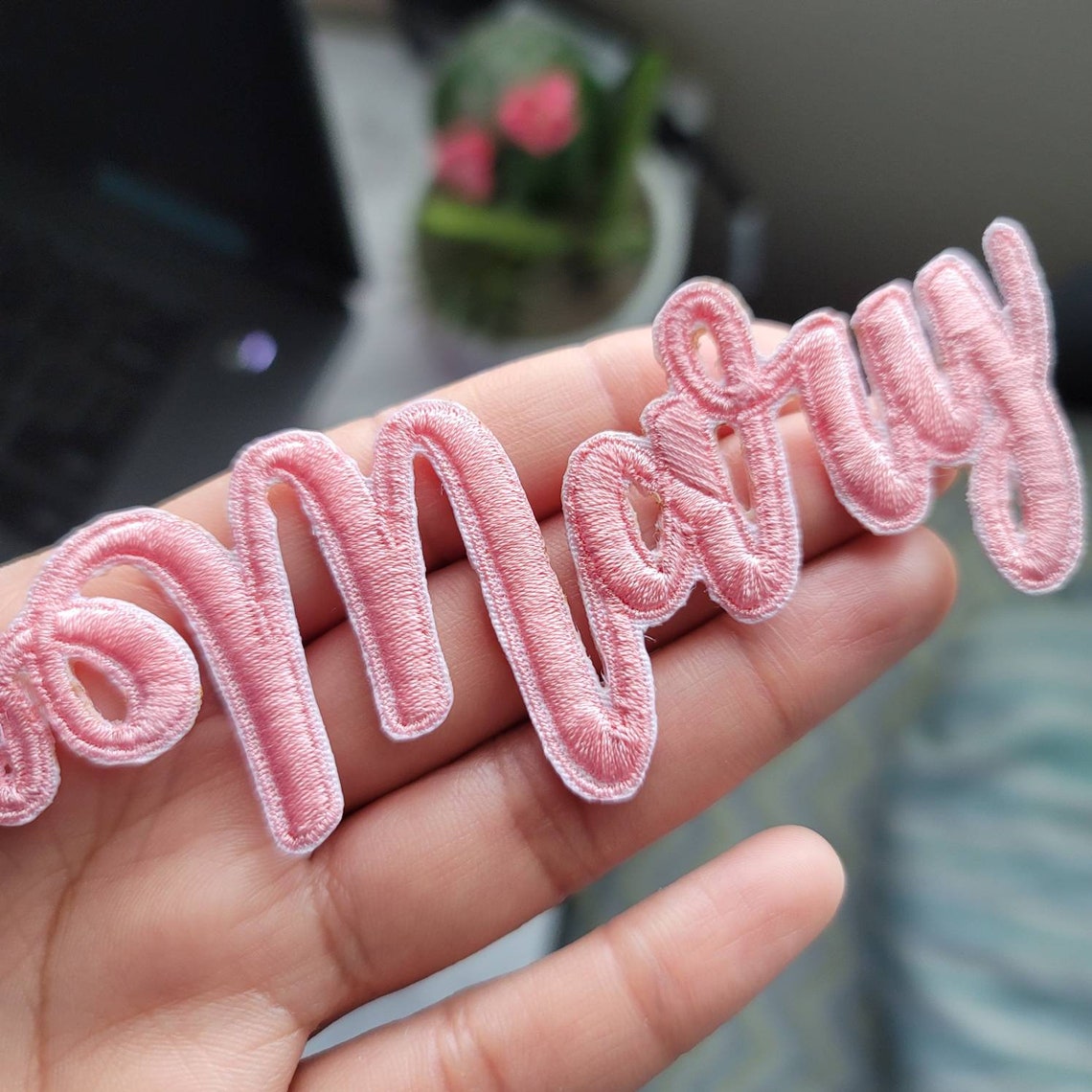 Custom embroidered Name Iron on Patch Script font Personalized | Etsy