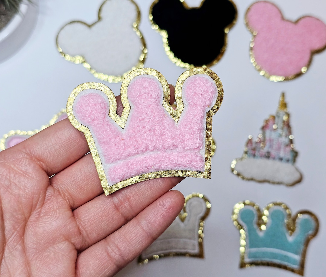 Cute Pink Crown Tiara Chenille Iron on Patch | 2.75" Crown Embroidery ...