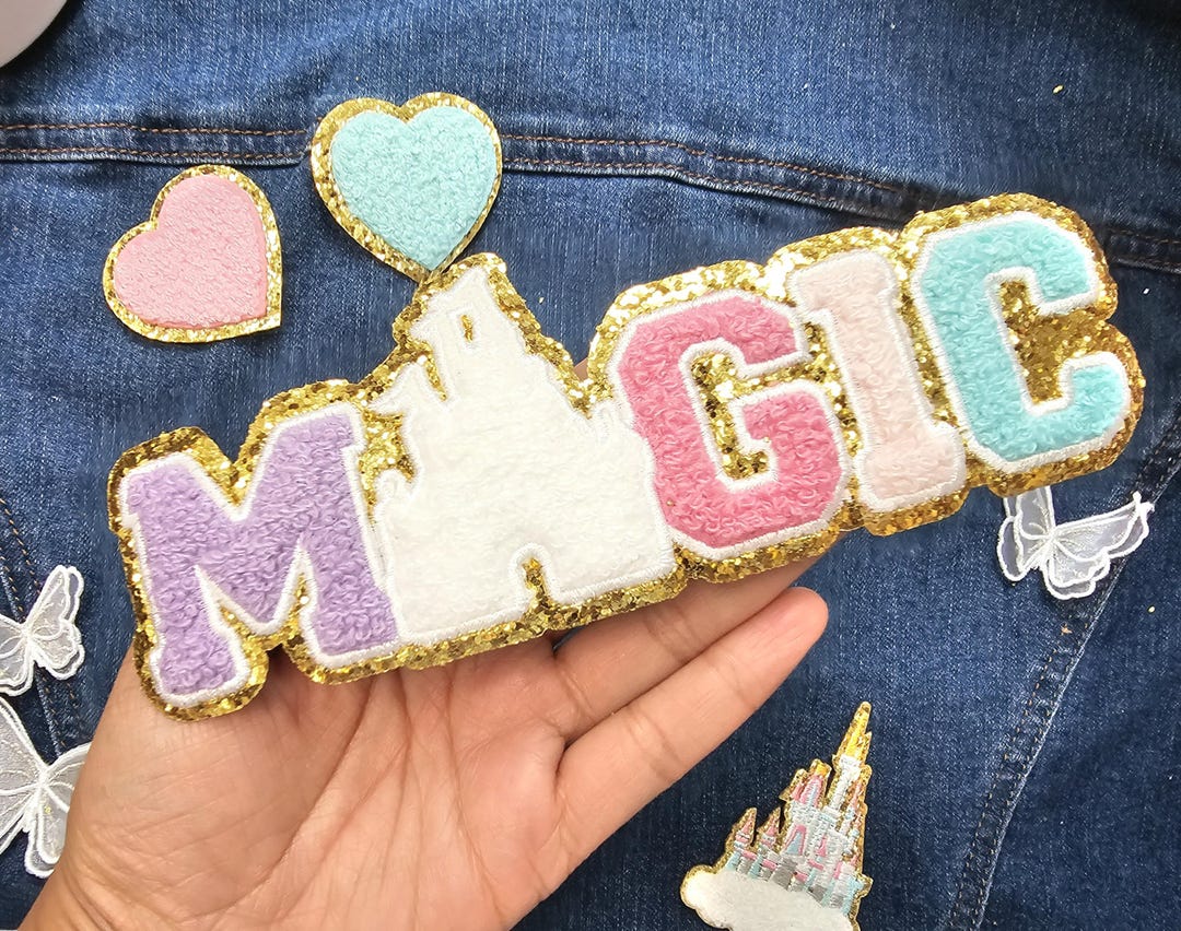 Magic Embroidery Disney Castle Chenille Iron on Patch | 7" Magical Gold ...