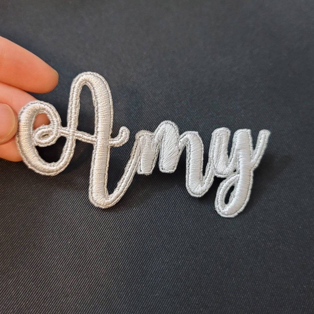 Custom Embroidered Name Iron on Patch Script Font Personalized Sticker ...
