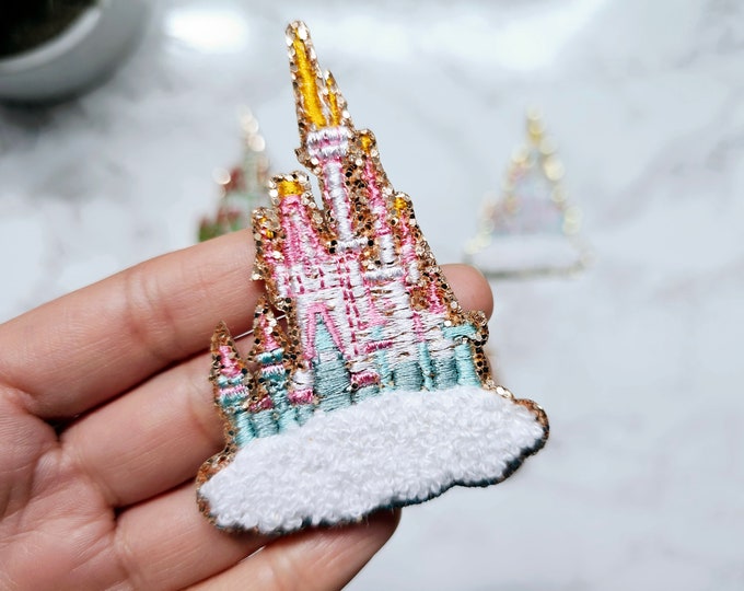 Disney Princess Castle Chenille Iron on Patch | 3" Aurora Castle Patch ...