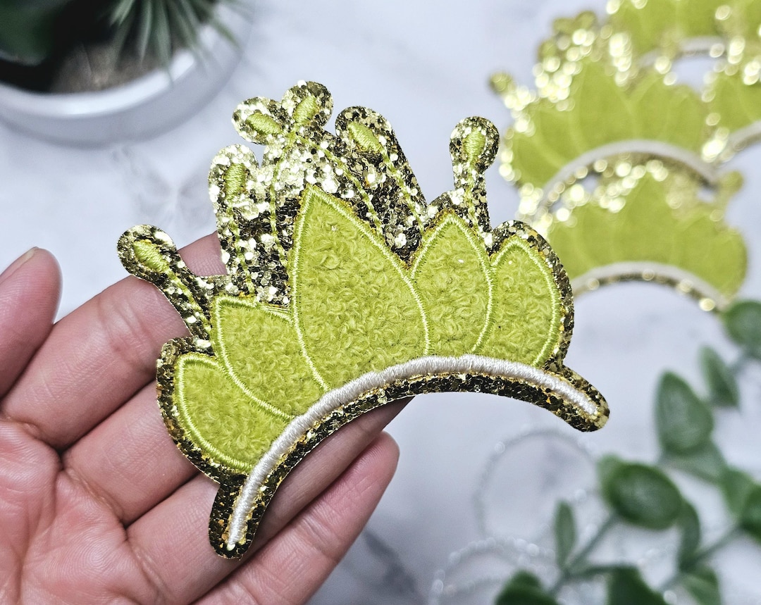Green Crown Princess Tiana Tiara Chenille Iron on Patch | 2.75 ...