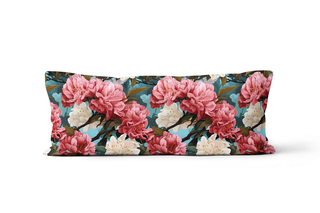 Victorian Rhododendron Design Large Pattern XL Lumbar Pillow-extra ...