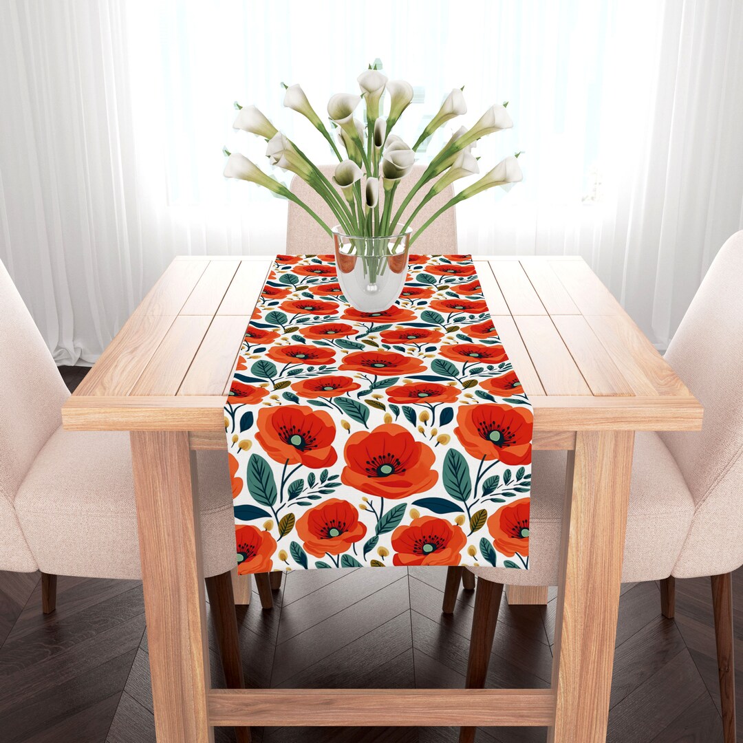 Table Runner With Pattern 'poppy Whimsy' Unique Design, Scandinavian ...