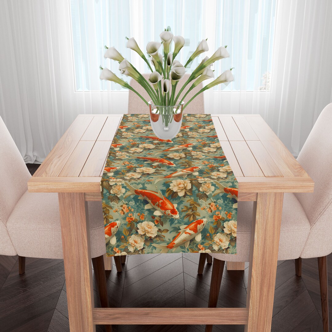 Table Runner With Japanese Style With Pattern 'koi', Unique Design 100% ...
