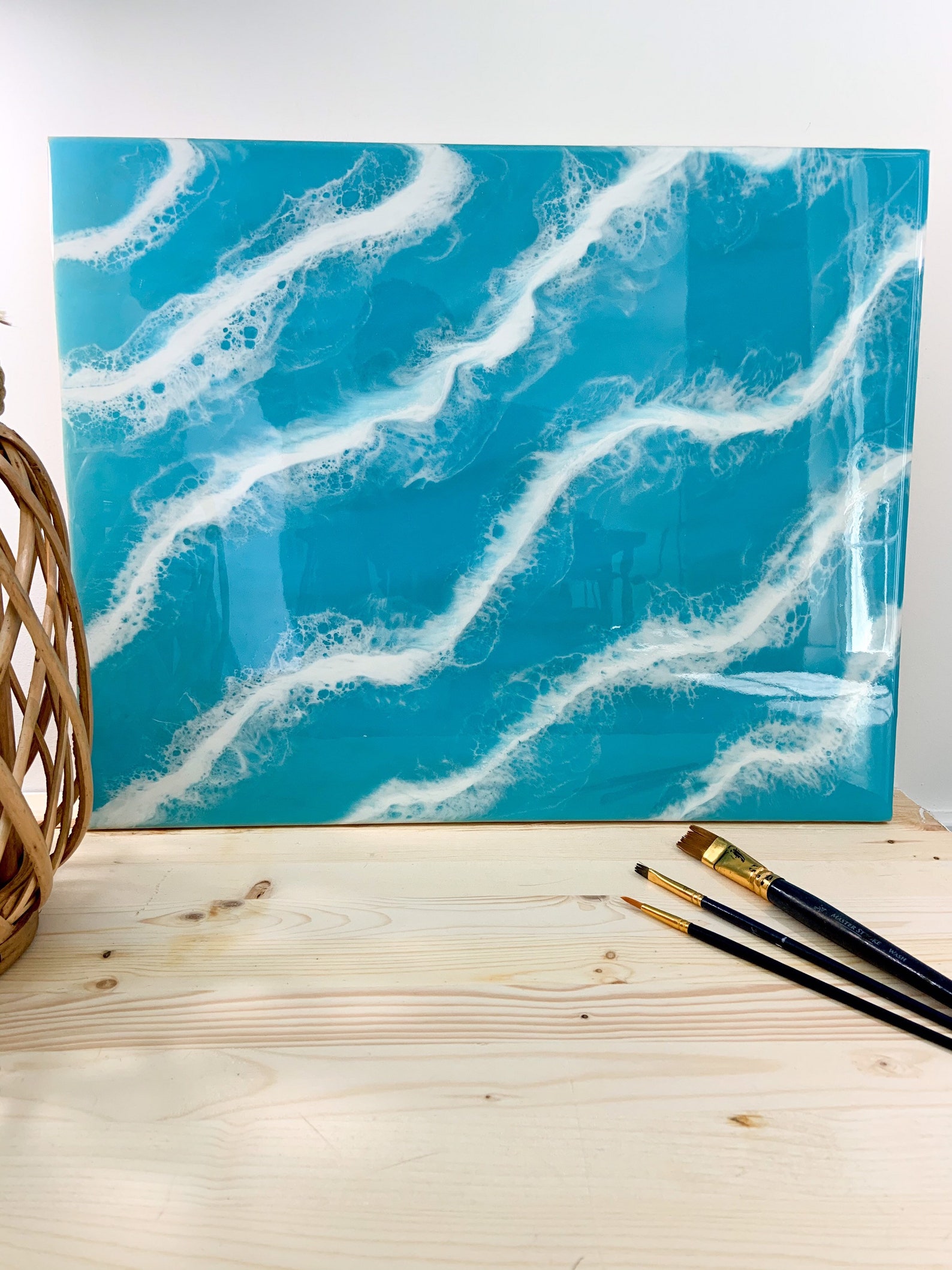 Epoxy Art Resin Beach Coastal Theme Ocean Waves Beach Wall Art Seascape ...