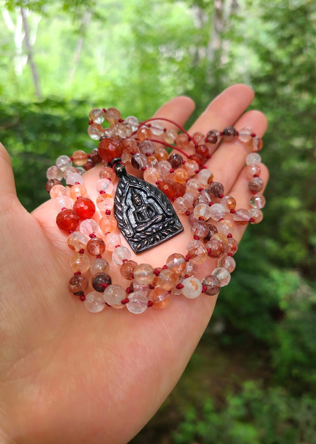 Hematoid Quartz, Mala Necklace, Blood Quartz, Red Quartz, Japa Mala ...