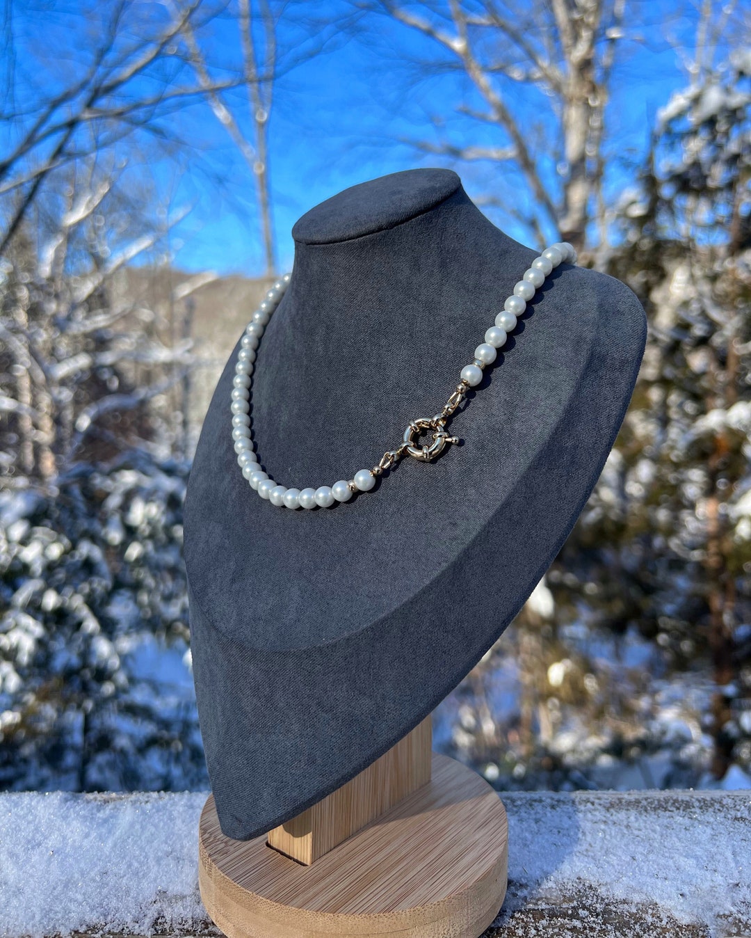 White Shell Pearl Necklace, 14K Gold Filled Clasp, Bridal Jewelry ...