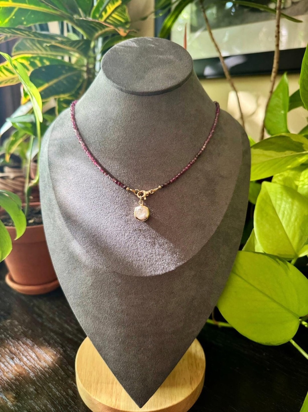 Ombre Ruby Choker, 14K Gold Filled, Freshwater Pearl Pendant - Etsy