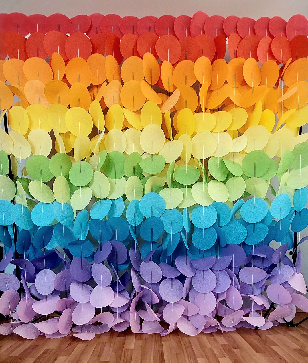 Rainbow Backdrop, Rainbow Paper Circle Garland, Colorful Birthday, Kids ...
