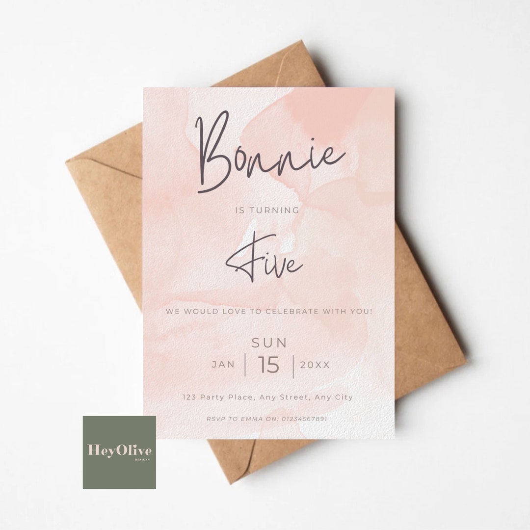DIGITAL Download Pink Party Invitation, Watercolour Party Invitation ...