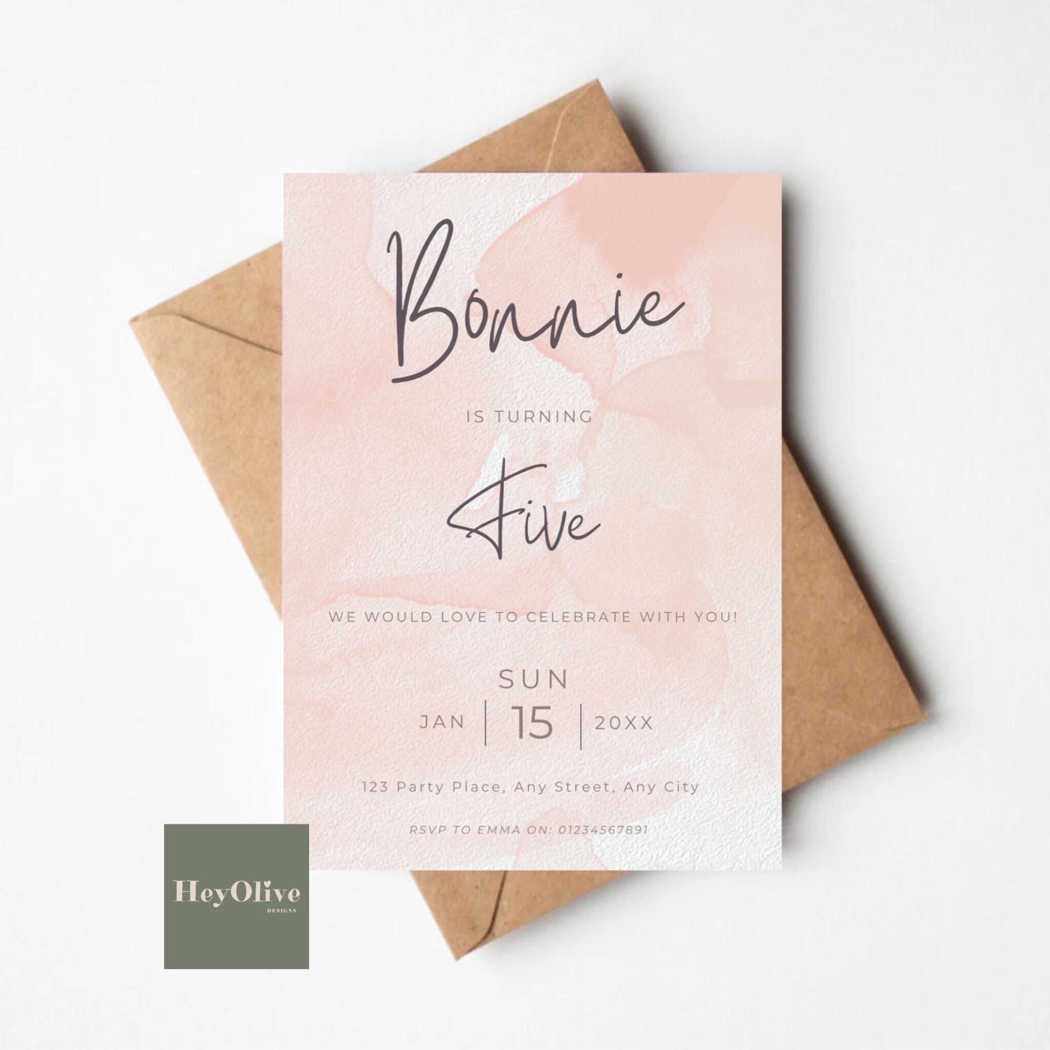 DIGITAL Download Pink Party Invitation, Watercolour Party Invitation ...