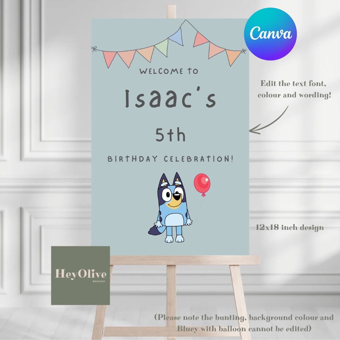 DIGITAL Download Editable Bluey Birthday Sign, Minimalist Bluey ...