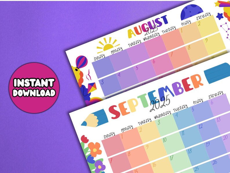 Printable 2025 - 2026 School Year Calendars: Set of 12 Months - Etsy