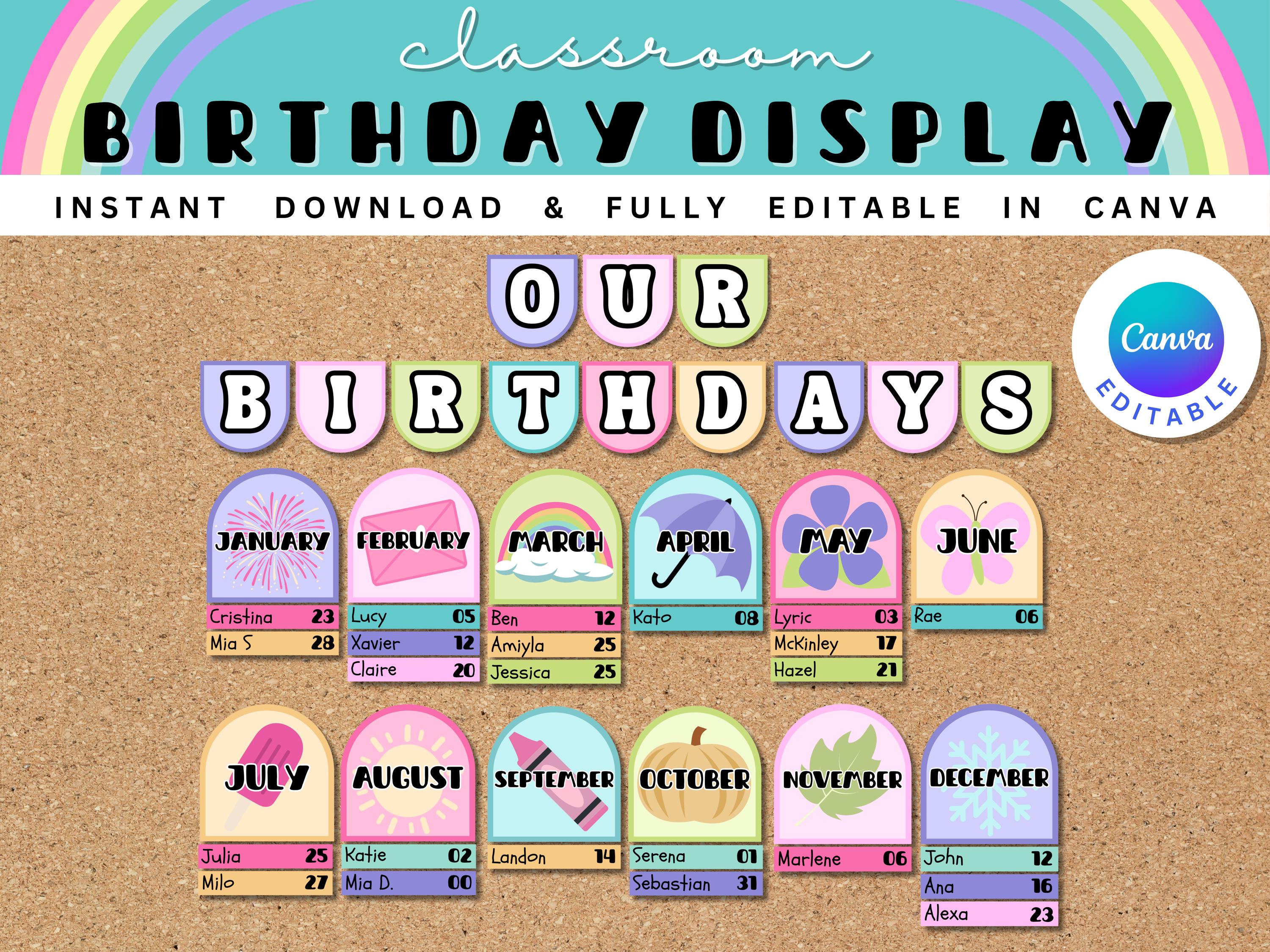 Editable Rainbow Classroom Birthdays Display - Etsy