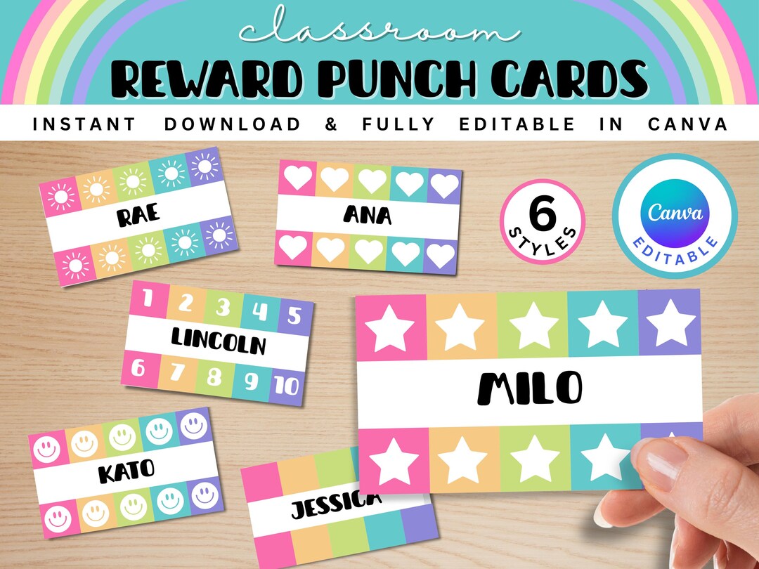 Rainbow Reward Punch Cards Canva Template for Parents and Teachers - Etsy