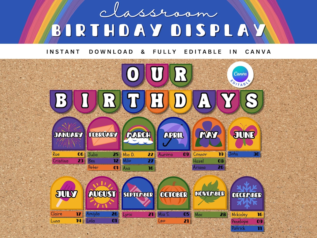 Editable Jewel Tone Classroom Birthdays Display - Etsy