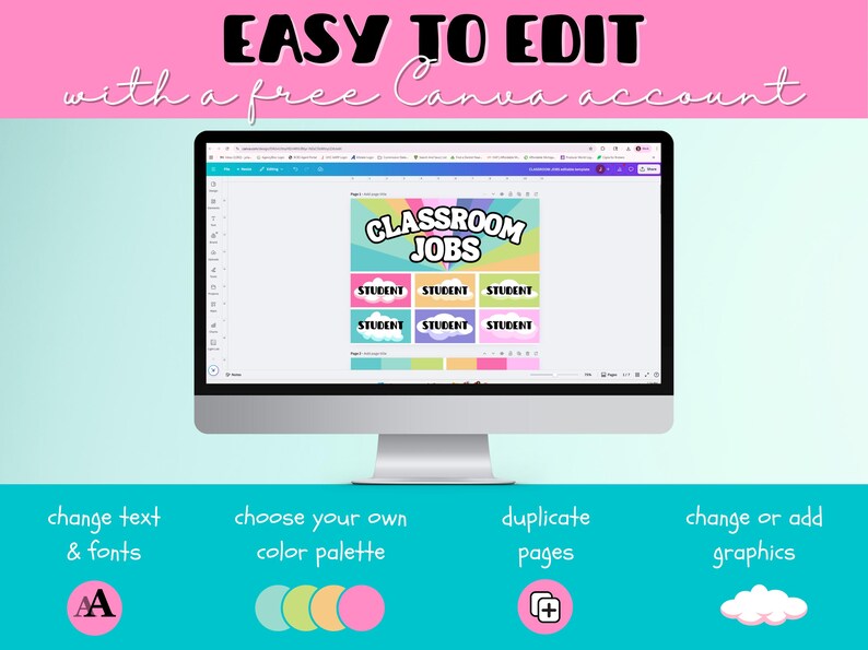 Editable Rainbow and Clouds Classroom Job Display | Bright Student Job ...